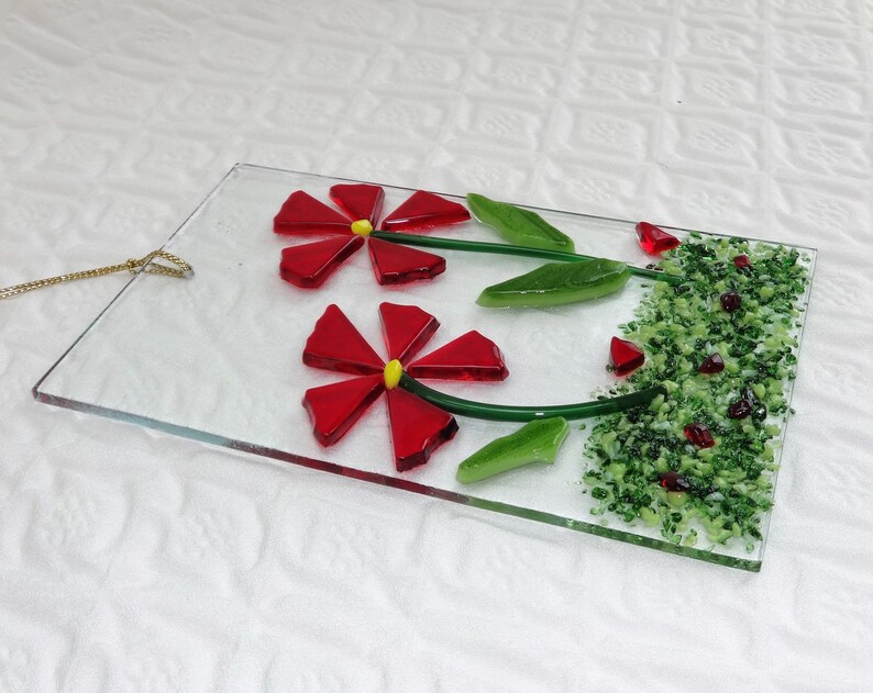 Red Fused Glass Flower Suncatcher Spring and Summer Stained - Etsy