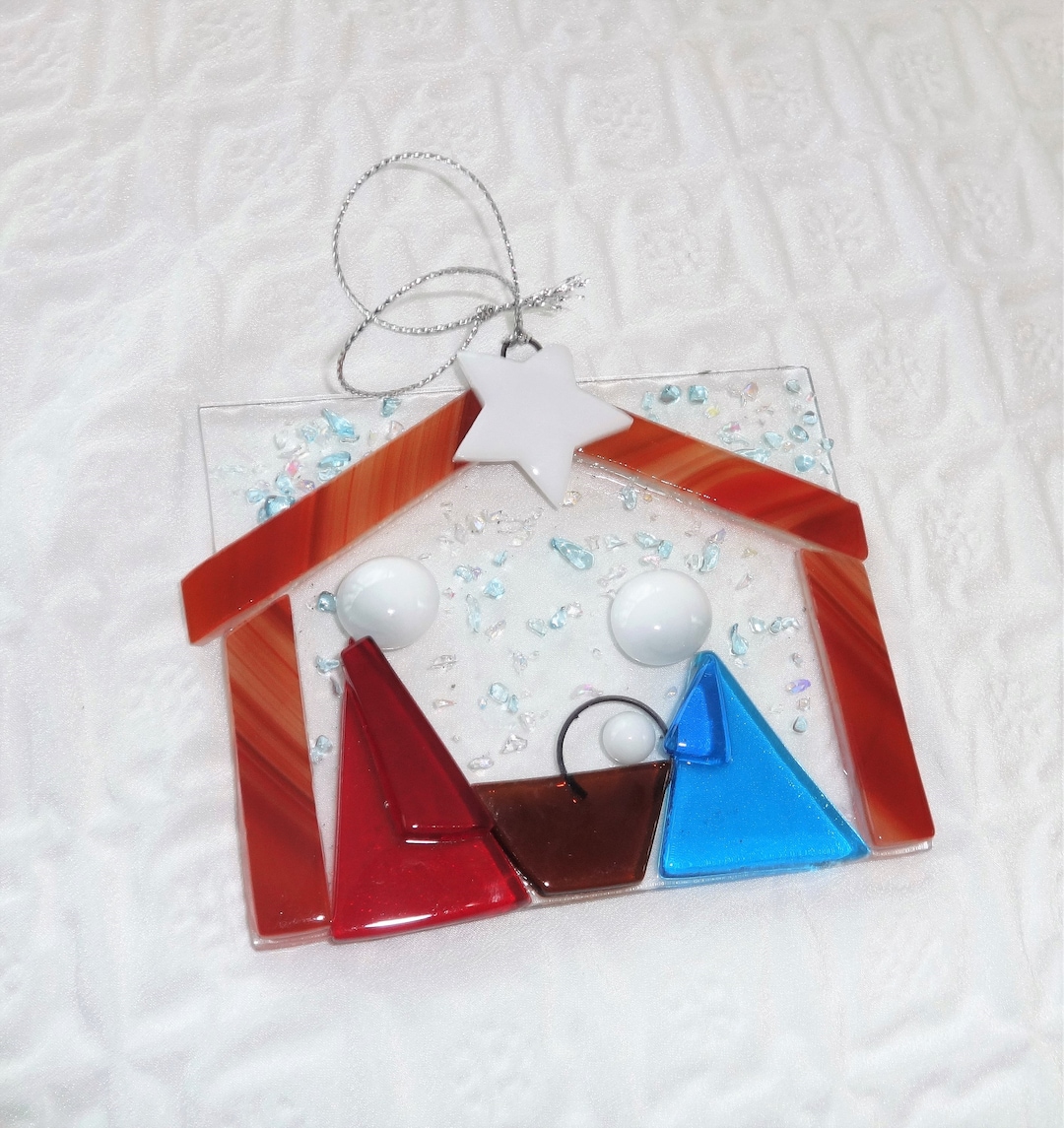 Fused Glass Nativity Ornament, Holiday Ornament, Winter Scene ...