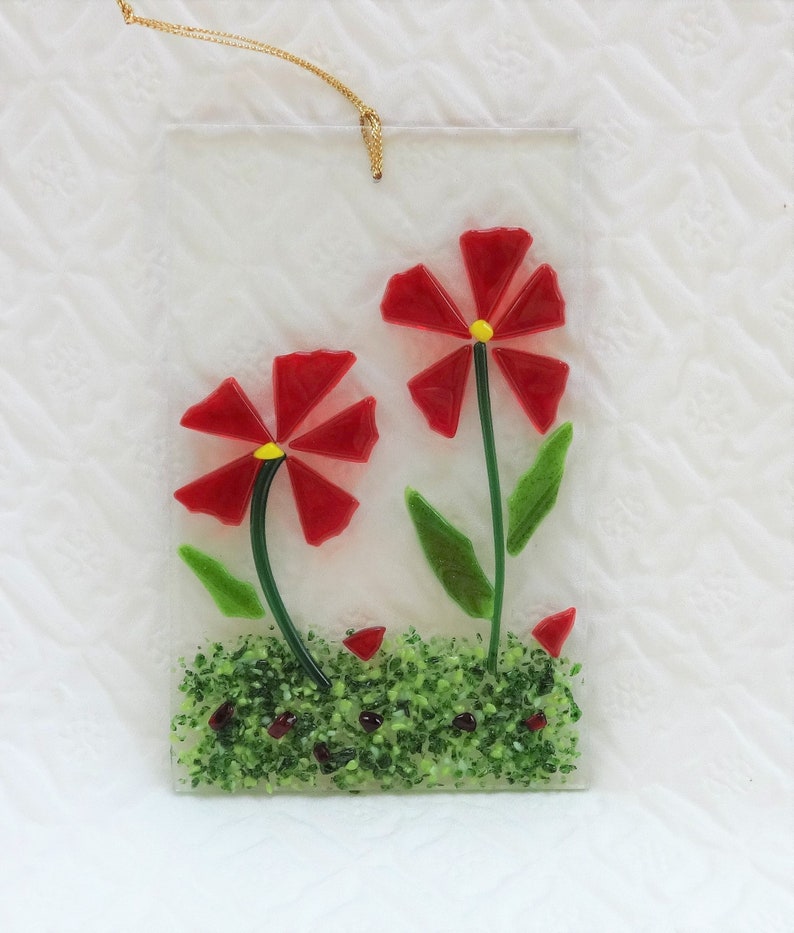 Red Fused Glass Flower Suncatcher Spring and Summer Stained - Etsy