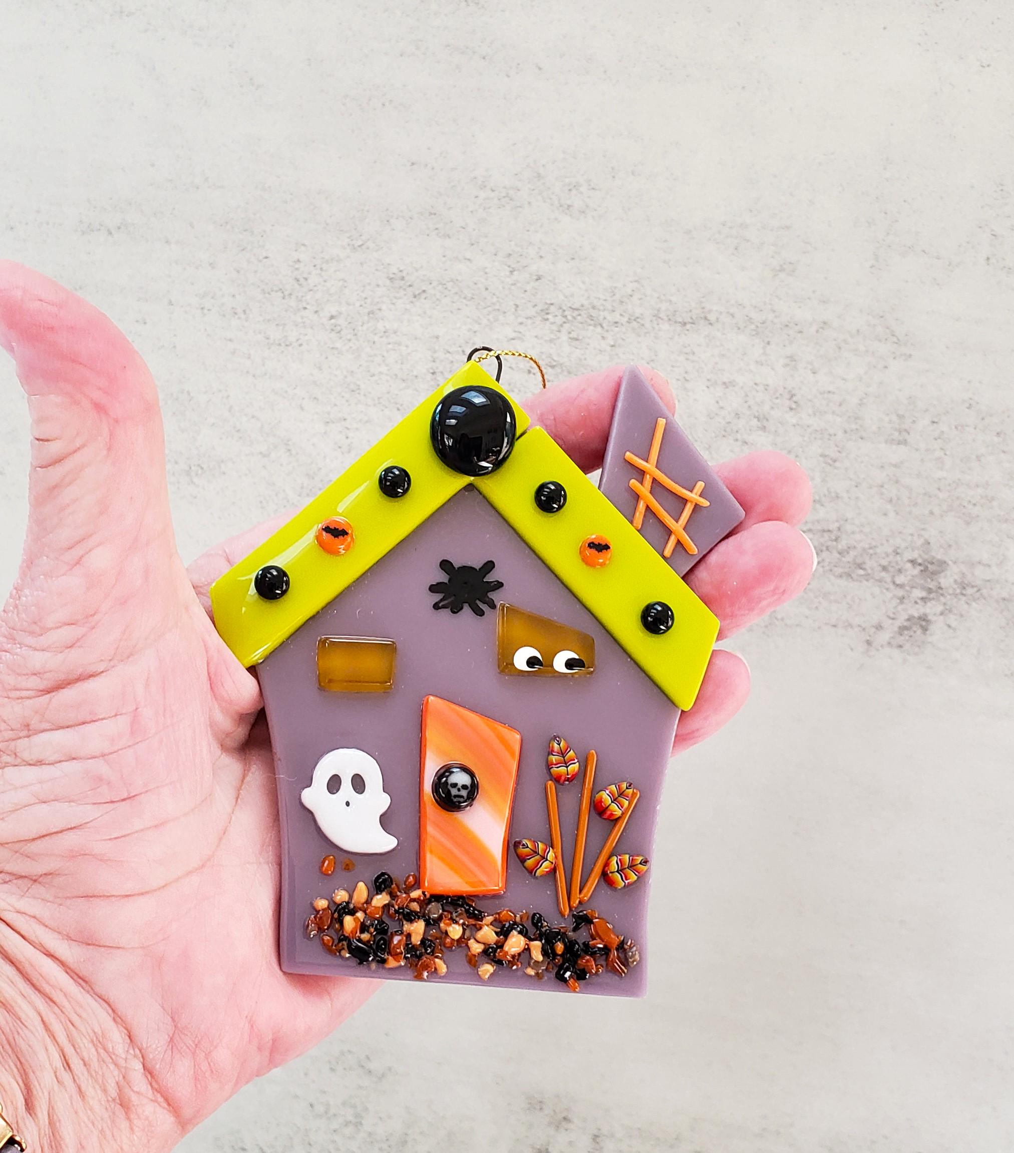 Purple Fused Glass Haunted House, Small Halloween Haunted House ...
