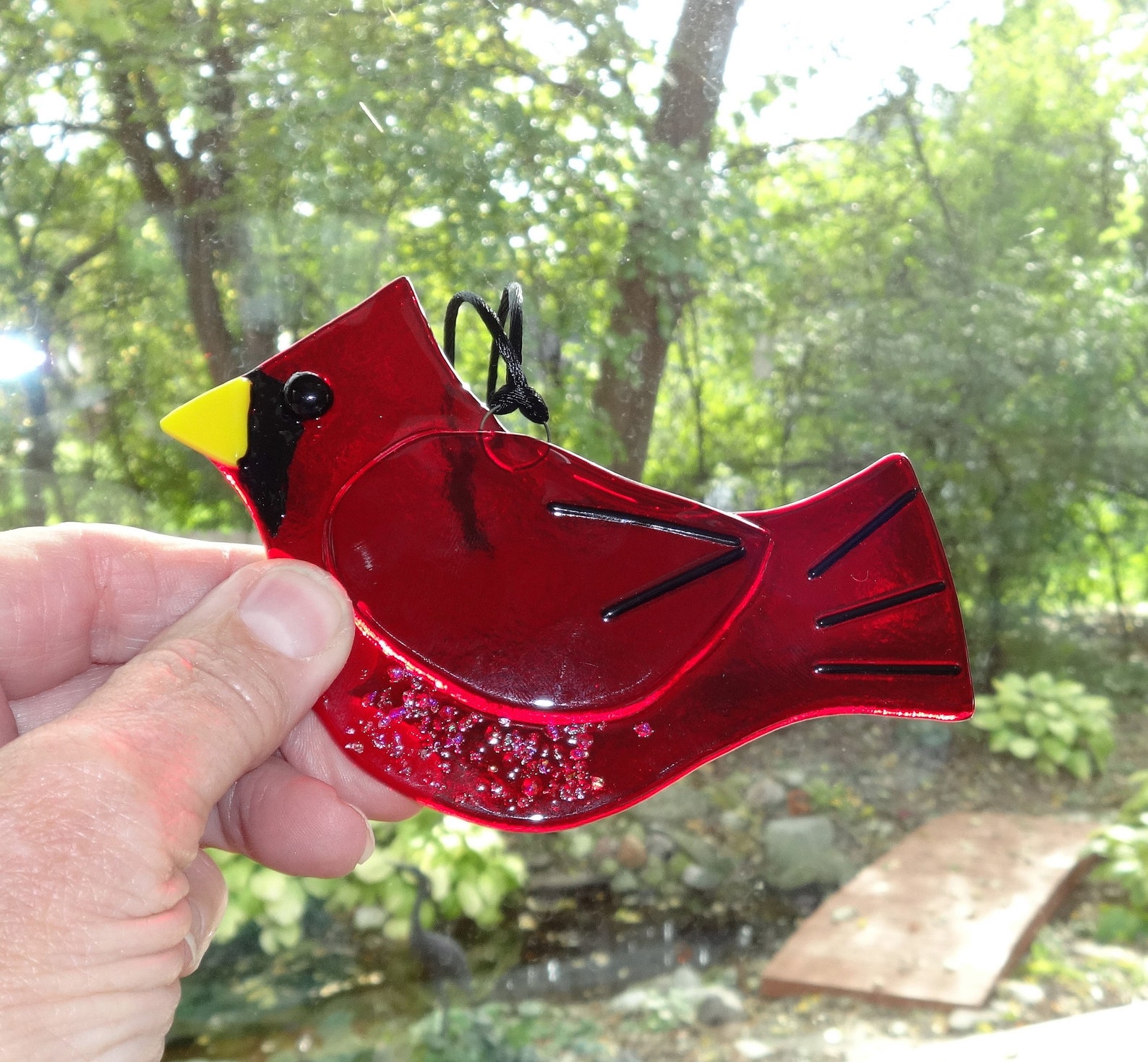 Fused Glass Cardinal Suncatcher Red Fused Glass Bird Garden - Etsy