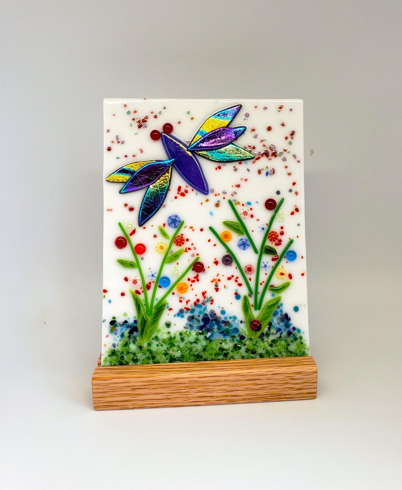 Fused Glass Nature Panel With Wooden Stand Dichroic Fused - Etsy