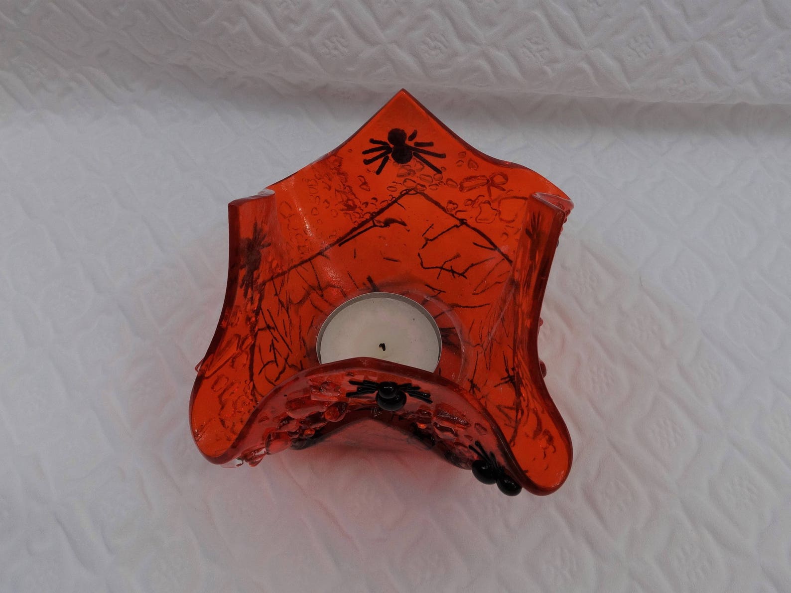 Orange Fused Glass Halloween Spider Candle, Spider Candle Shelter ...