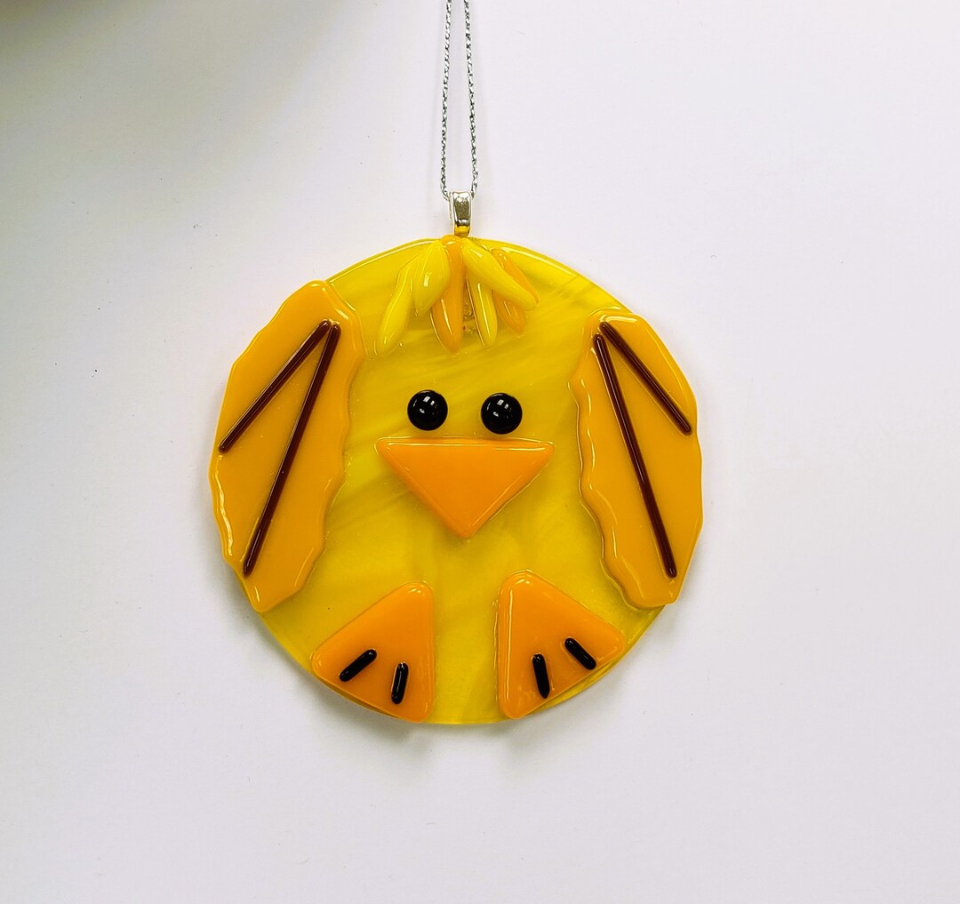 Yellow Fused Glass Chubby Chicken Sun Catcher, Summer Ornament, Easter ...