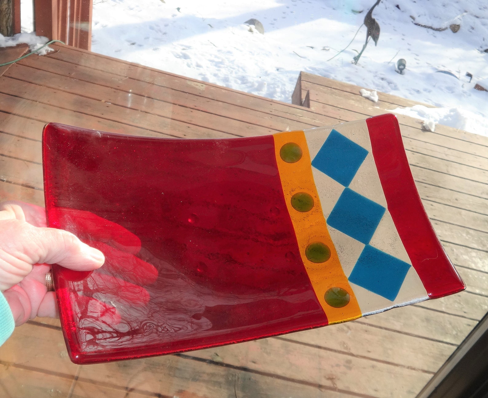 Red Contemporary Fused Glass Plate Fused Glass Sushi Plate - Etsy