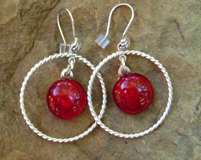 Red Fused Glass Hoop Earrings Dichroic Fused Glass Hoop - Etsy