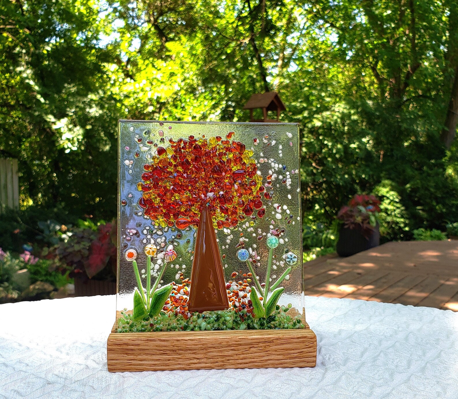 Fused Glass Autumn Tree Nature Panel With Wooden Stand Fall - Etsy