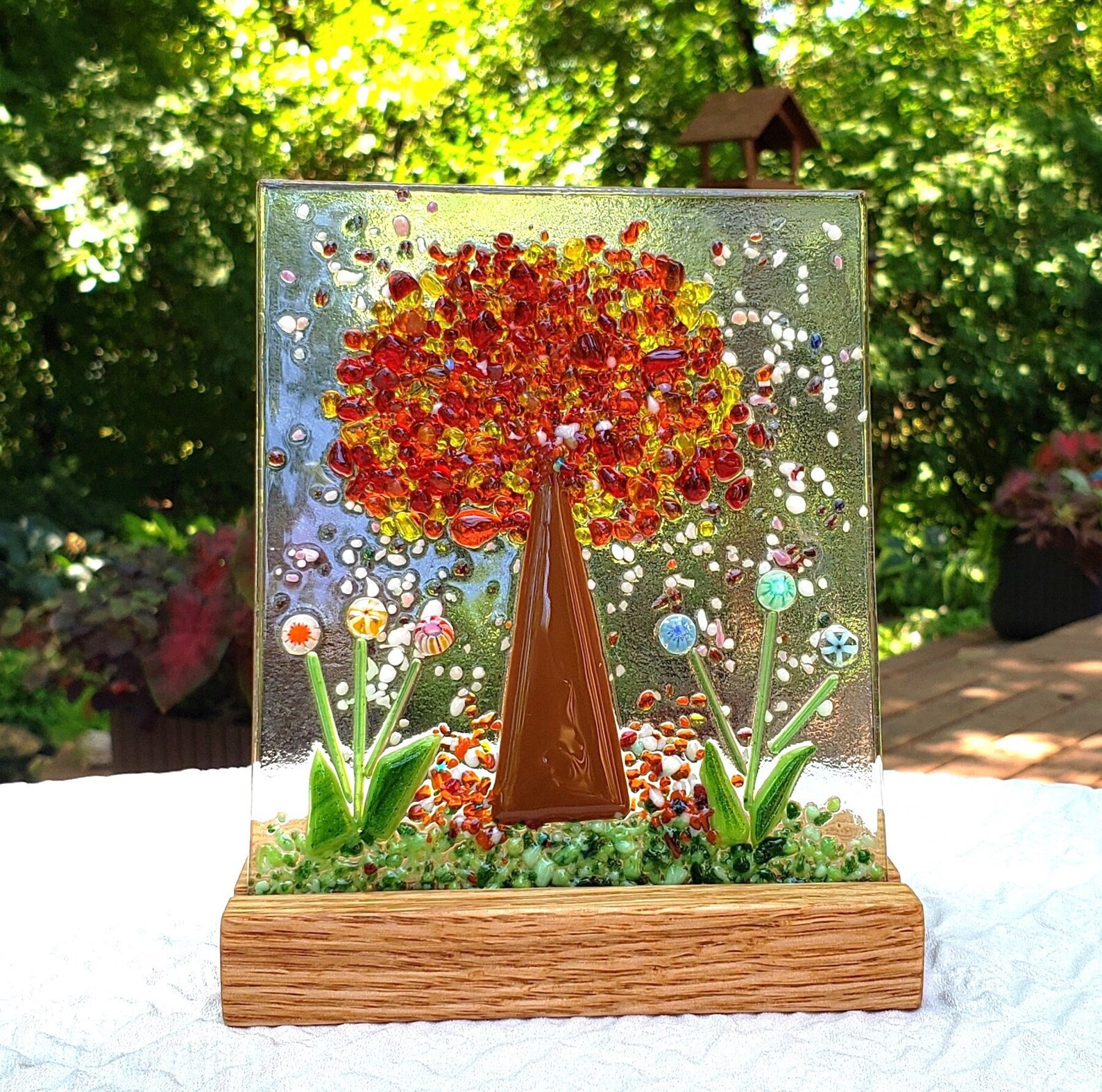 Fused Glass Autumn Tree Nature Panel With Wooden Stand Fall - Etsy