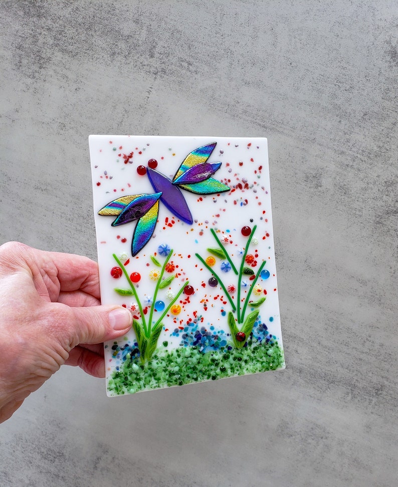 Fused Glass Nature Panel With Wooden Stand Dichroic Fused - Etsy
