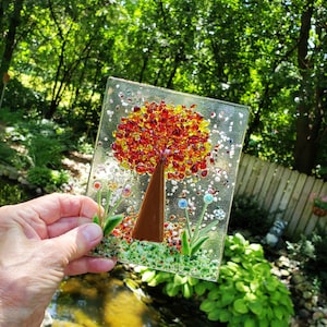 Fused Glass Autumn Tree Nature Panel With Wooden Stand Fall - Etsy