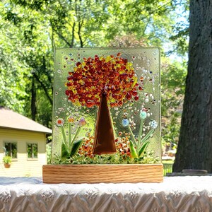Fused Glass Autumn Tree Nature Panel With Wooden Stand Fall - Etsy