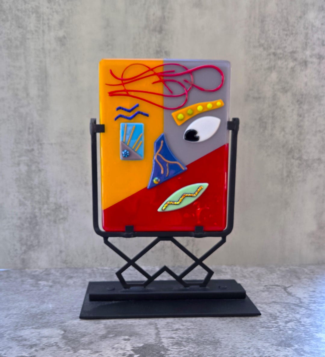 Colorful Funny Face Fused Glass Panel With Display Stand, Dichroic ...