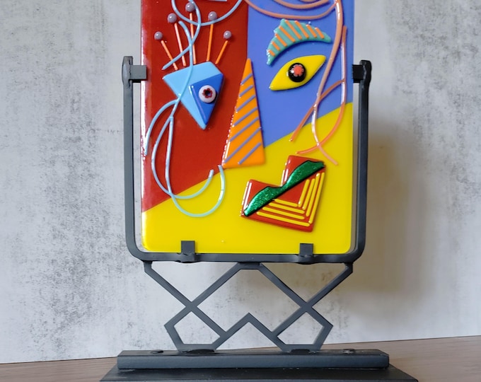 Colorful Funny Face Fused Glass Panel With Display Stand, Dichroic ...