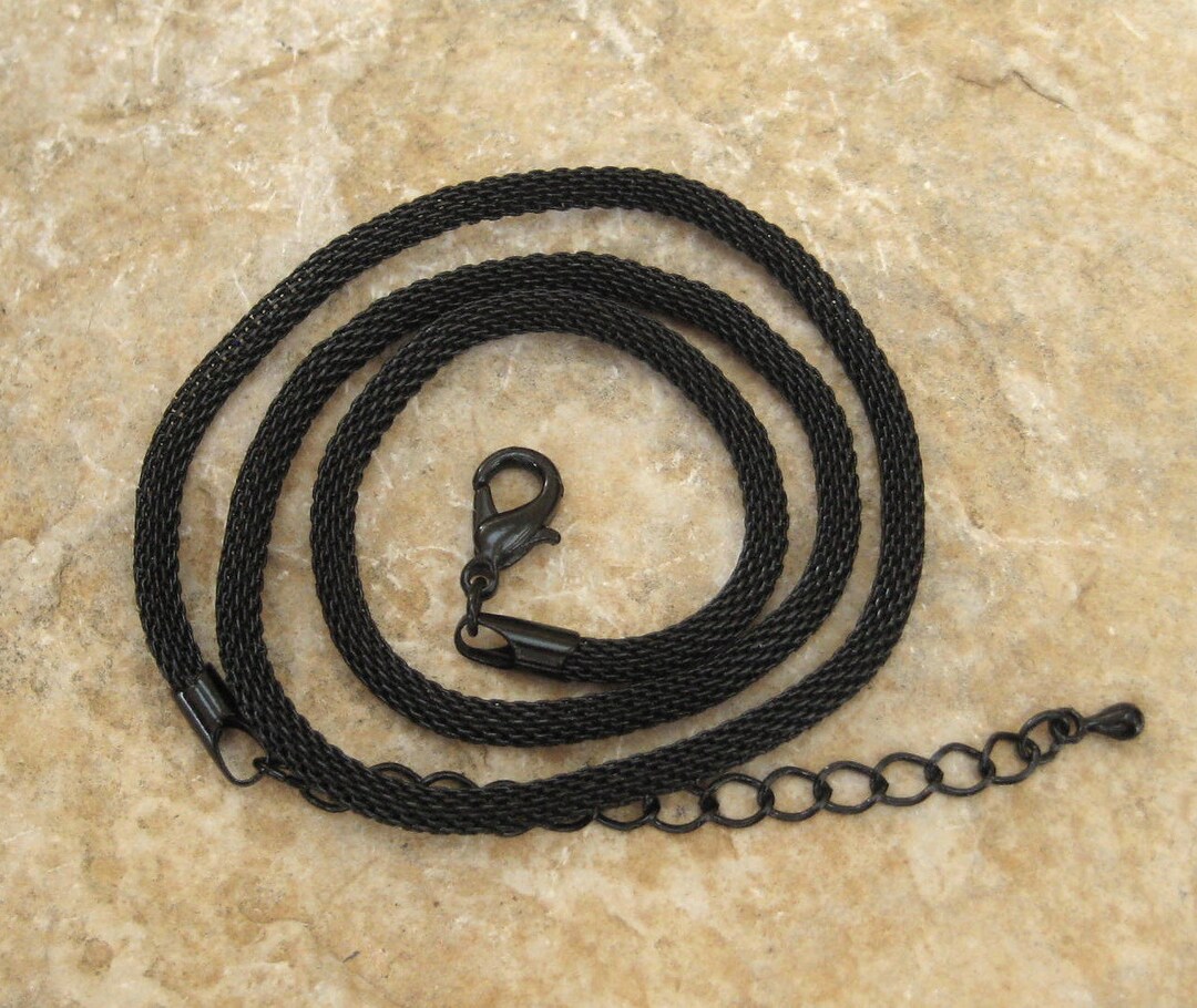 Black Mesh Necklace With 2 Inch Extender Chain, Black Mesh Cord ...