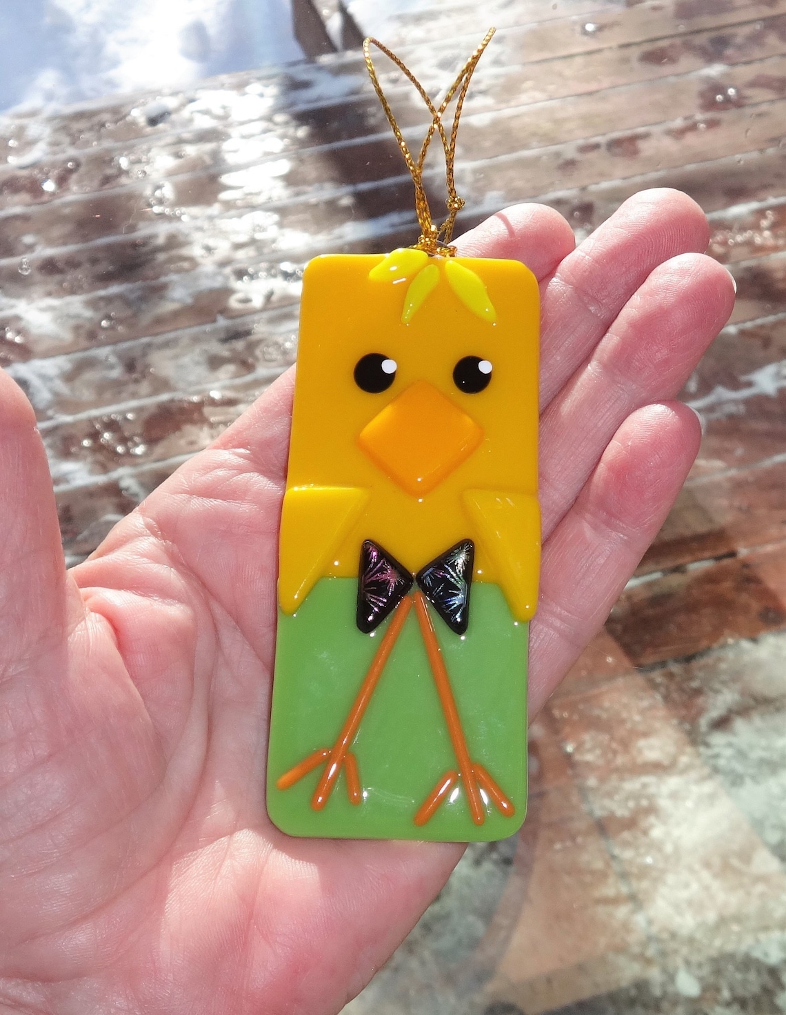 Yellow and Green Fused Glass Easter Chicken Sun Catcher, Easter ...