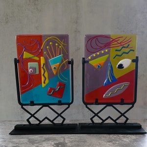 Colorful Funny Face Fused Glass Panel With Display Stand, Dichroic ...