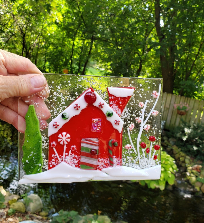Fused Glass Red Santa's Workshop Panel With Stand Table - Etsy