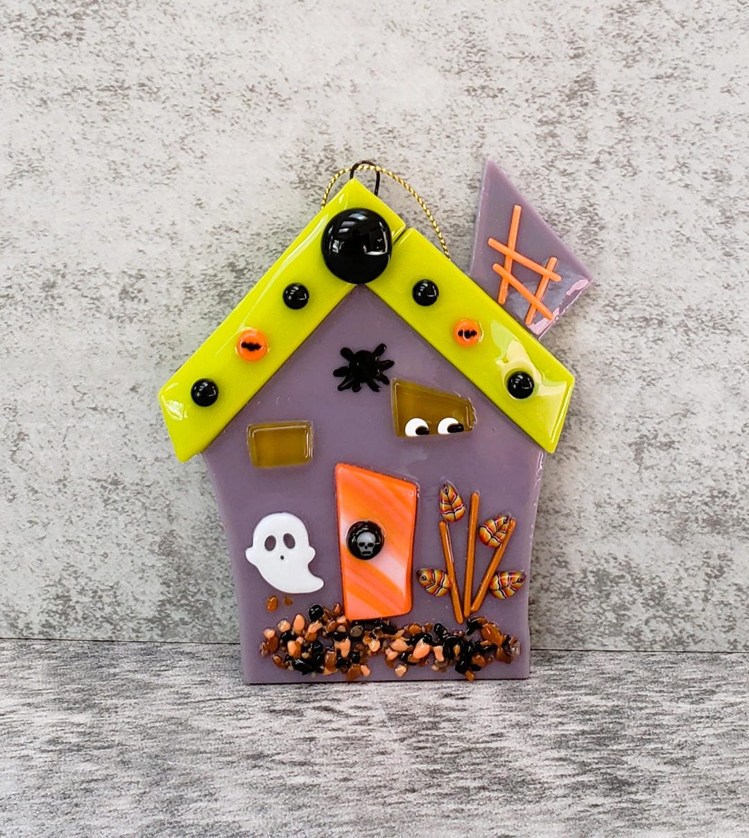 Purple Fused Glass Haunted House, Small Halloween Haunted House ...