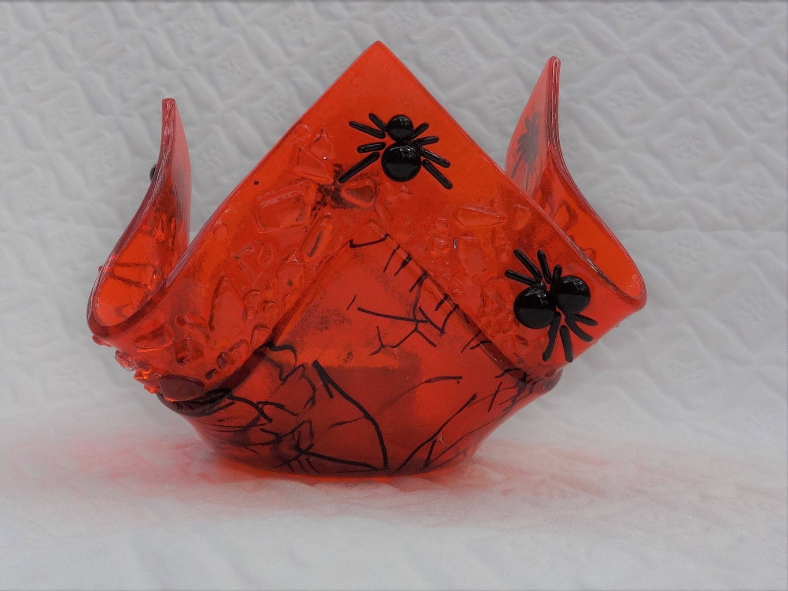 Orange Fused Glass Halloween Spider Candle, Spider Candle Shelter ...