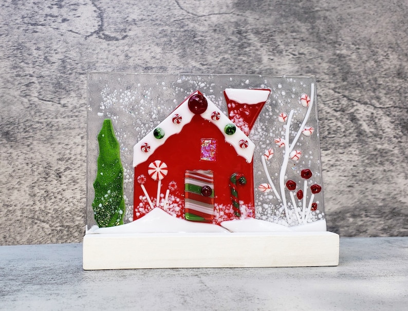 Fused Glass Red Santa's Workshop Panel With Stand Table - Etsy