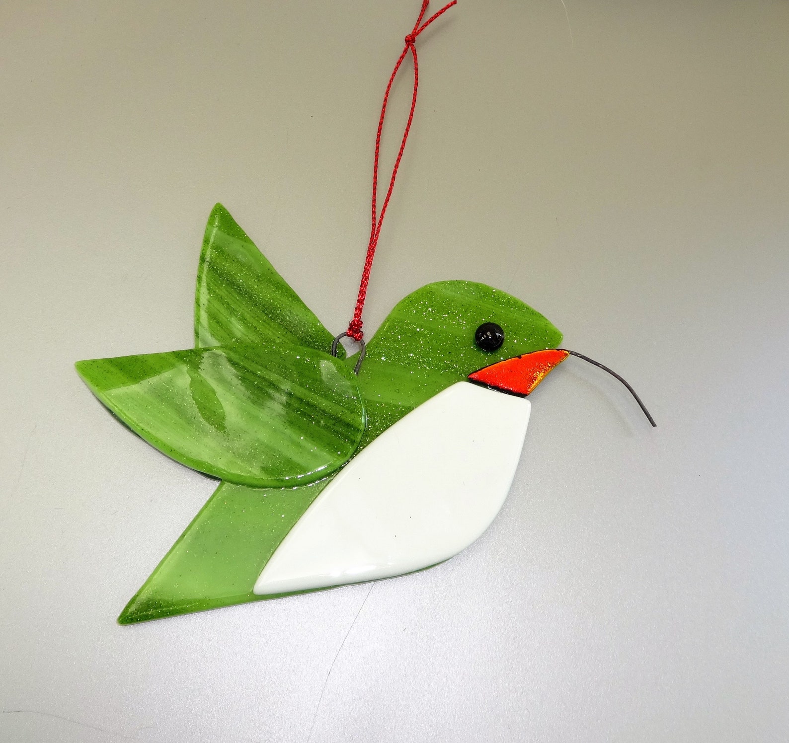 Fused Glass Hummingbird Sun Catcher Garden Art Red and Green | Etsy