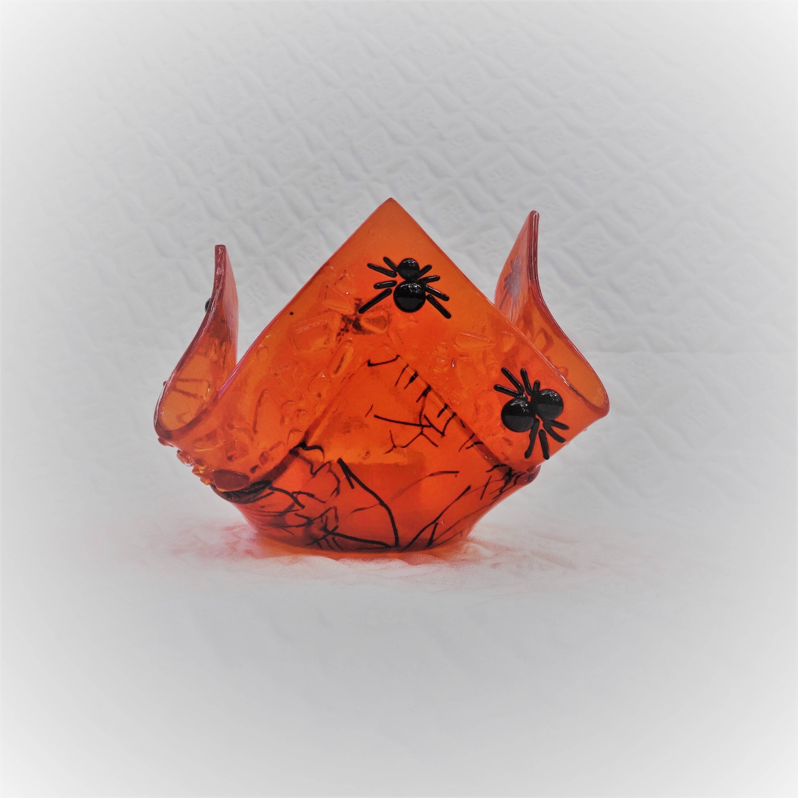 Orange Fused Glass Halloween Spider Candle, Spider Candle Shelter ...