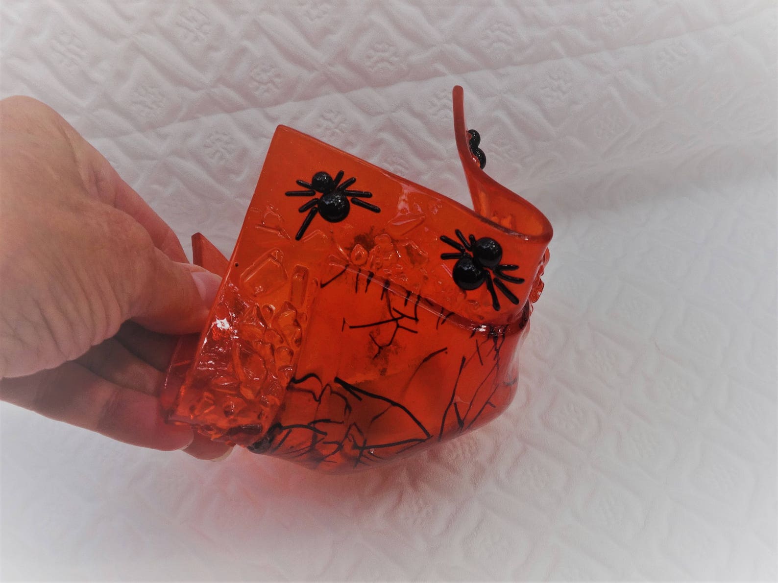 Orange Fused Glass Halloween Spider Candle, Spider Candle Shelter ...