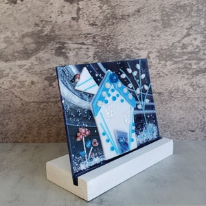 Fused Glass Blue and White Frozen House Panel With Stand, Table Top ...