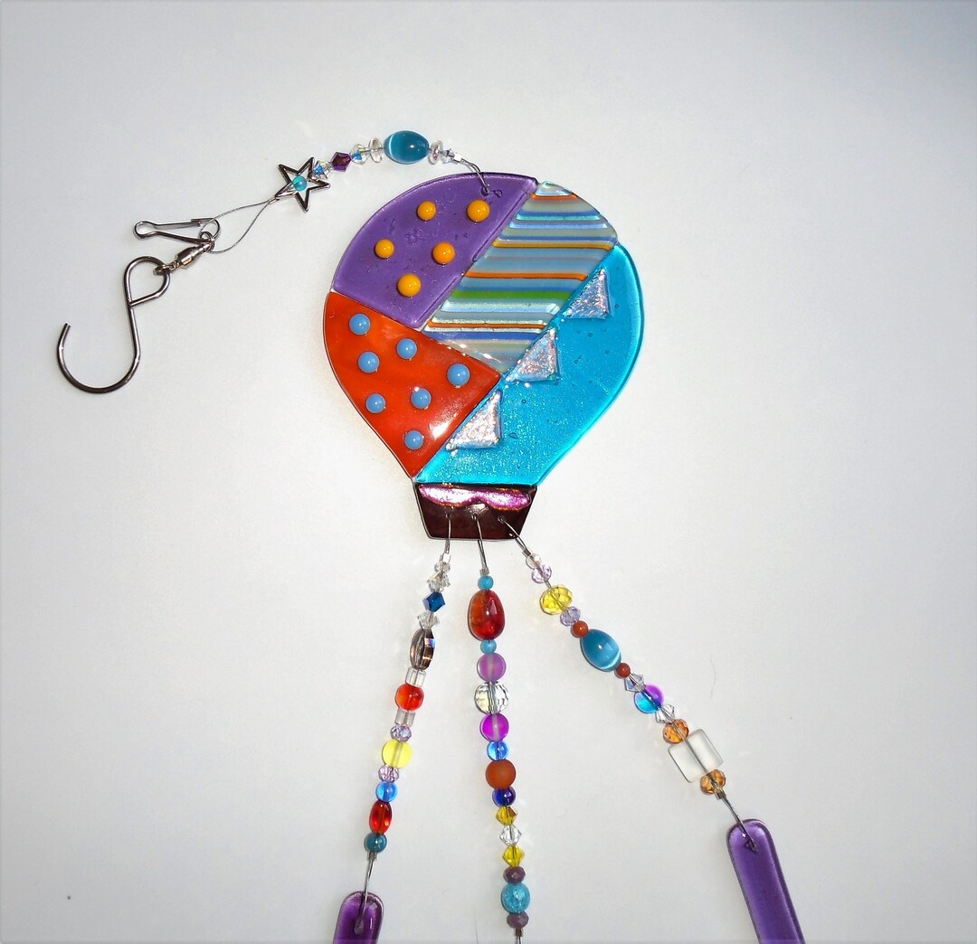 Fused Glass Hot Air Balloon Wind Chime Butterfly Purple - Etsy