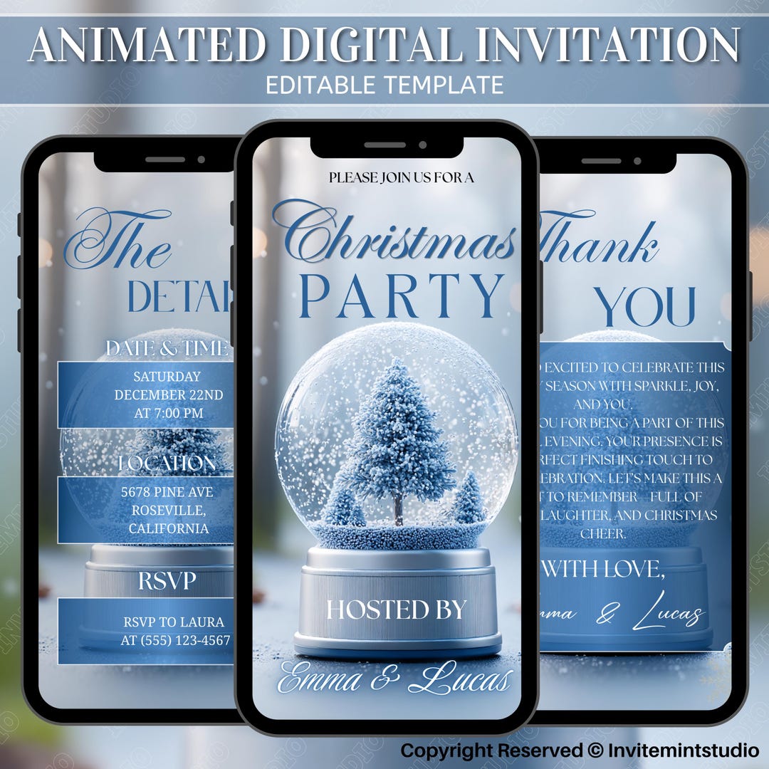 Editable Christmas Snow Globe Party Video Invite, Animated Holiday ...