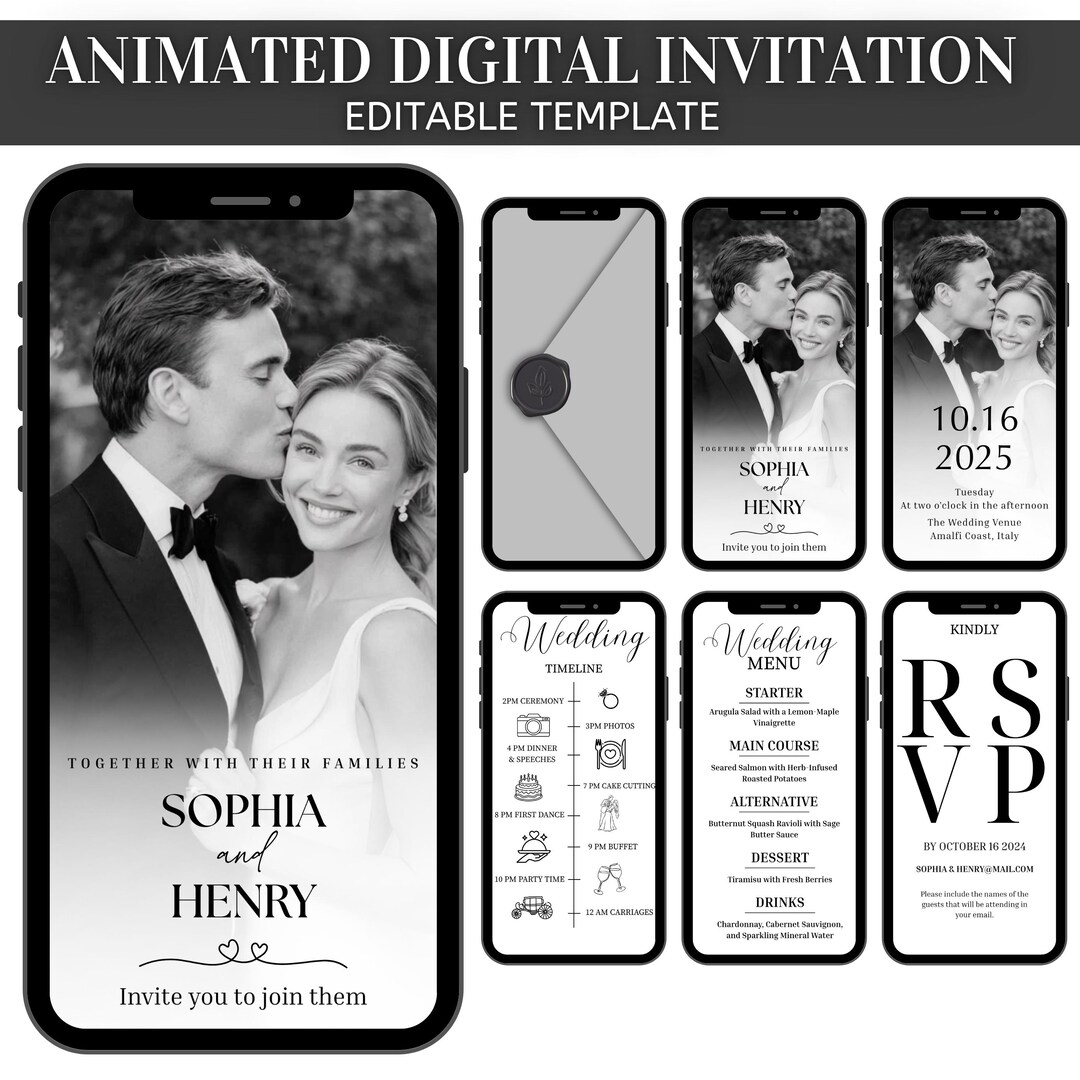 Digital Animated Wedding Invitation, Editable Canva Template, Wedding ...