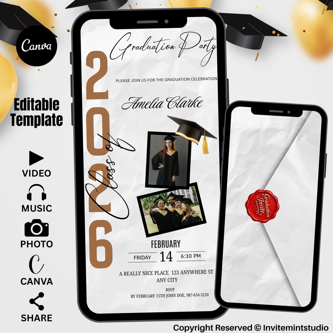 Modern Graduation Party Invitation Template, Class of 2026 ...