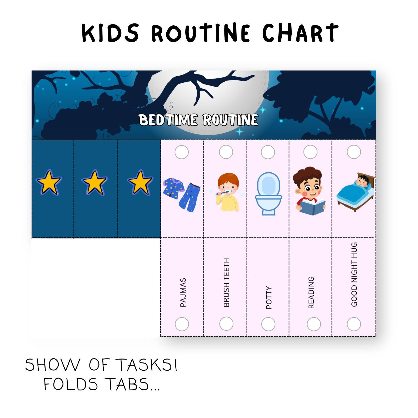 Bedtime Routine Chart Printable, Kids Bedtime Chart, Printable Folding ...