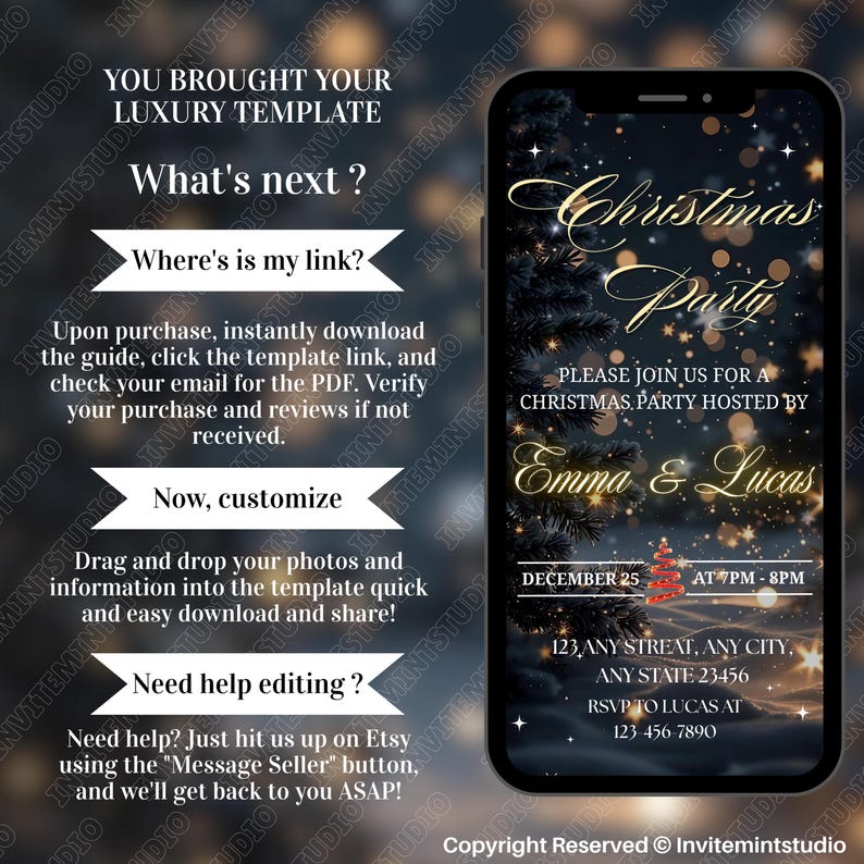 Classic Christmas Animated Party Invite, Editable Canva Template ...