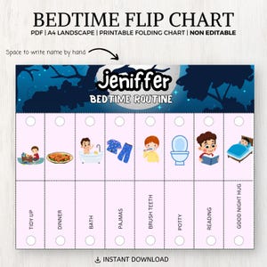 Bedtime Routine Chart Printable, Kids Bedtime Chart, Printable Folding ...
