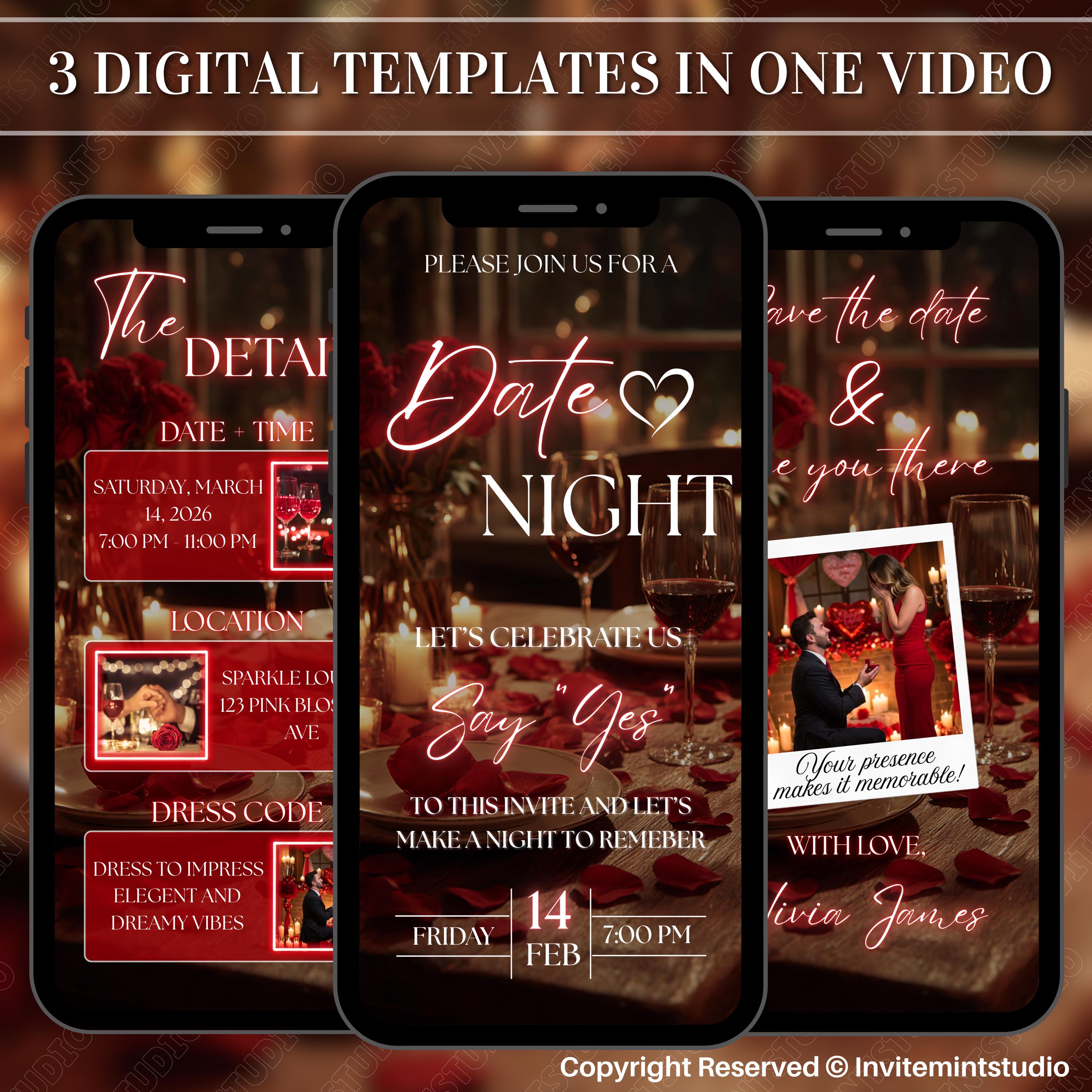 Animated Date Night Invitation, Romantic Dinner Text Invite, Instant ...