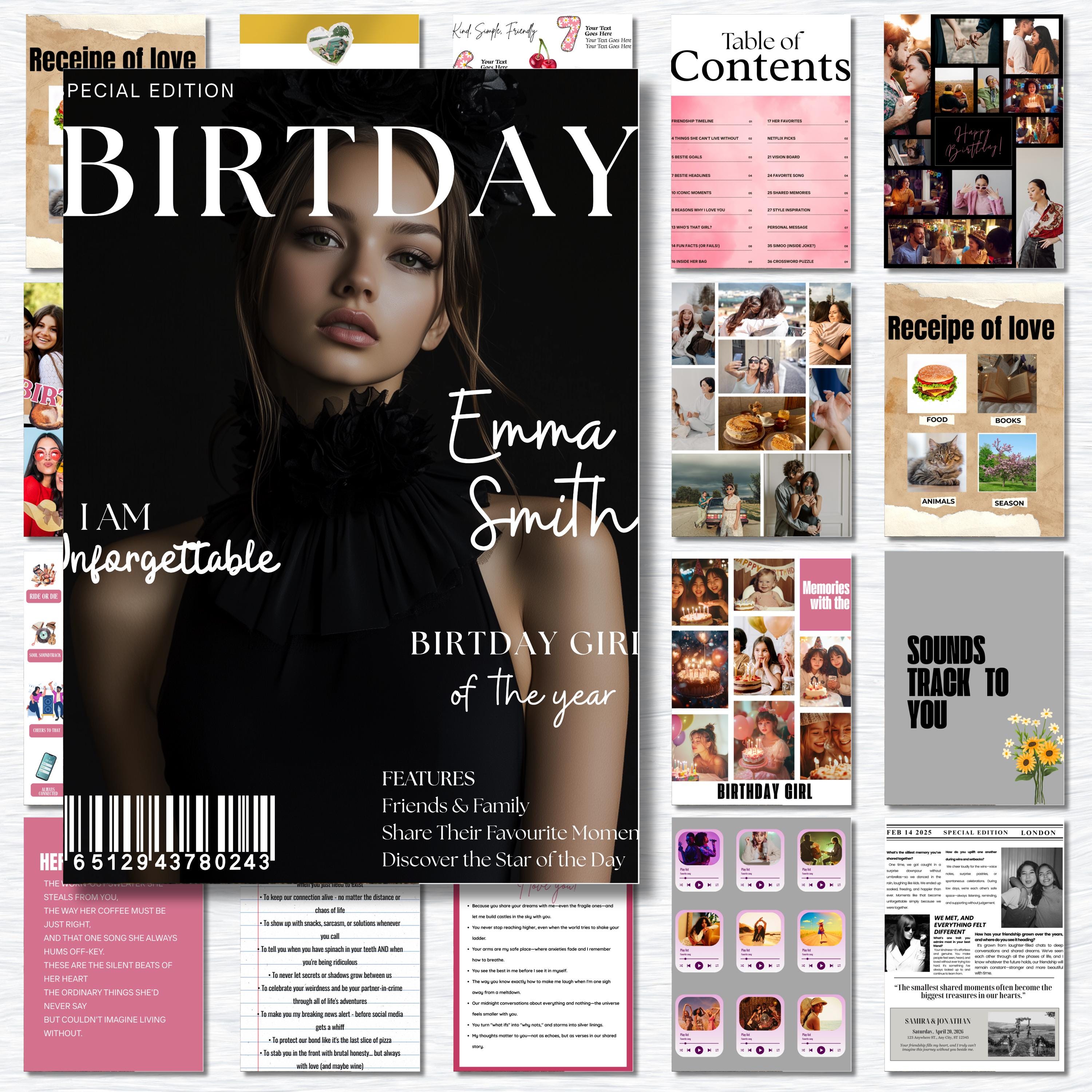 Birthday Magazine Printable Template, Canva Editable Template, Photo ...