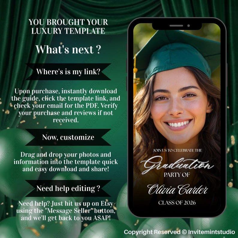 Modern Green Graduation Invitation 2026, Animated Multiple Photo ...