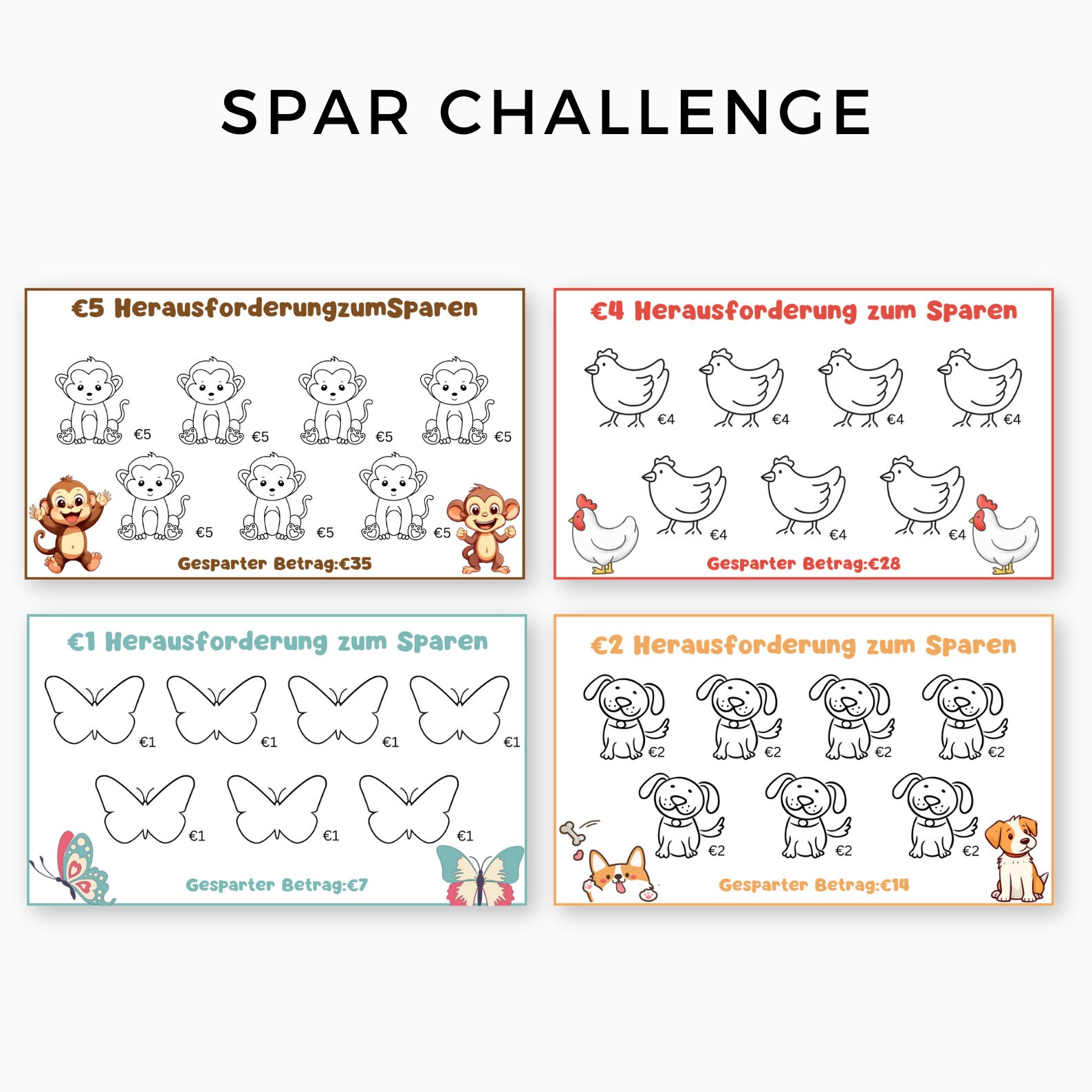 Kinder Spar Challenge Zum Ausdrucken, Mini Spar Challenge, Geld Spar ...