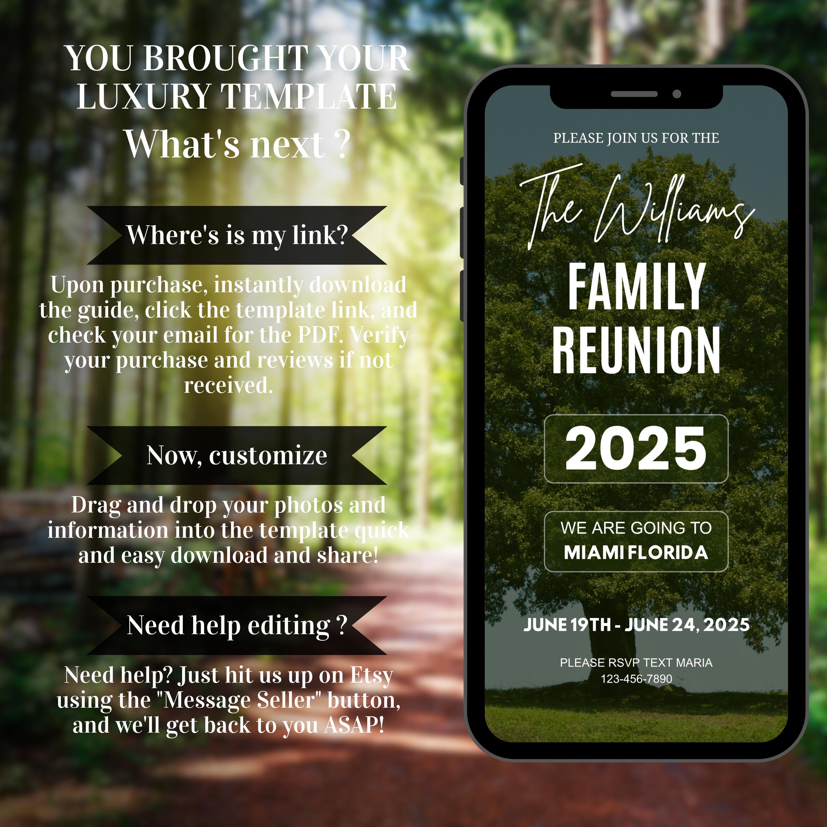 Digital Family Reunion Itinerary, Family Reunion Schedule, Itinerary ...