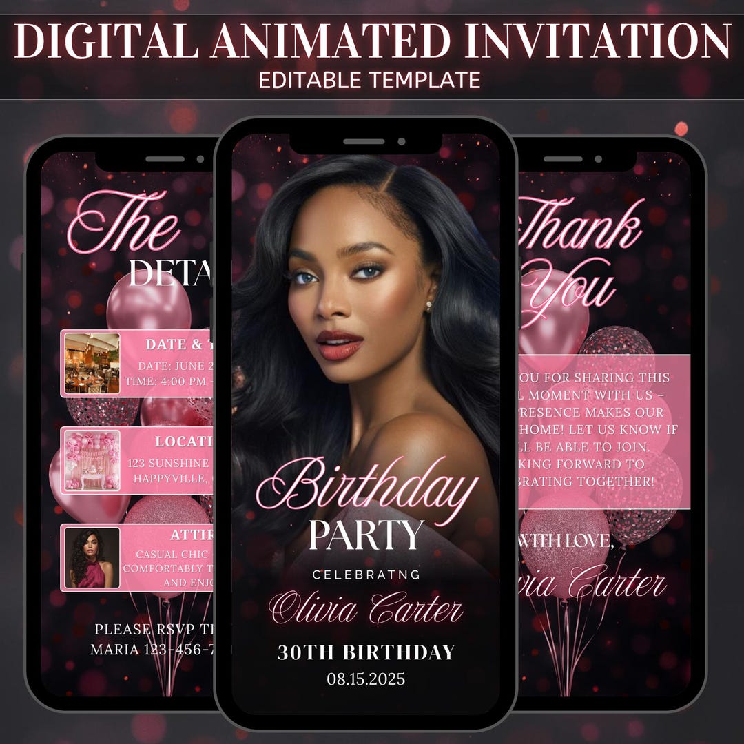 Digital Animated Birthday Party Invitation, Video Invitation Editable ...
