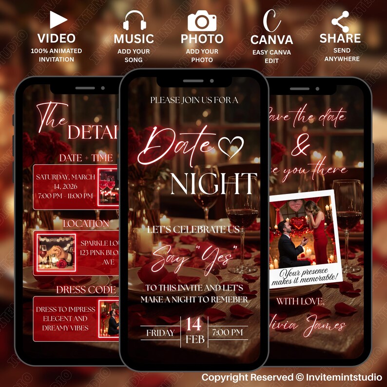 Animated Date Night Invitation, Romantic Dinner Text Invite, Instant ...