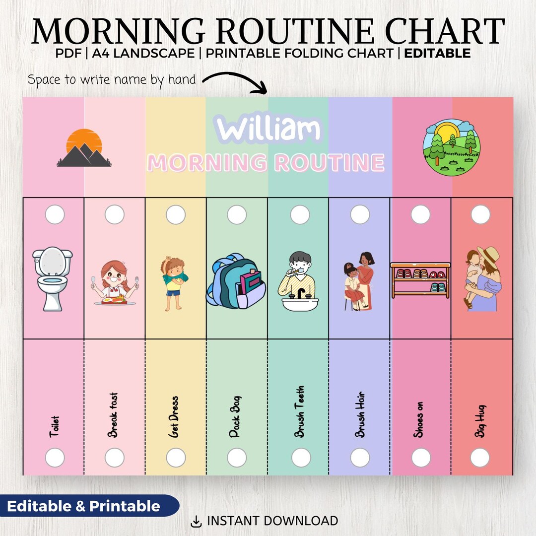 Editable Morning Routine Chart, Flip Chart, Morning Routine Flip Chart ...