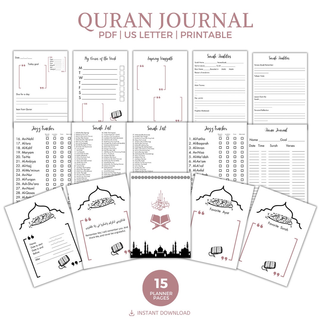 Quran Journal Printable, Quran Tracker Digital, Surah Study ...