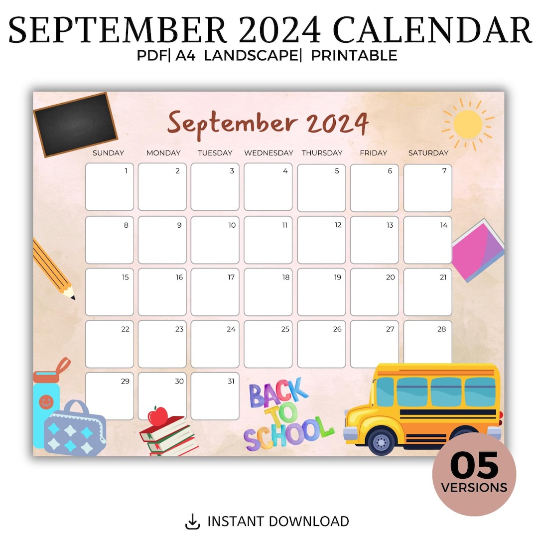 Back to School September Calendar 2024, Printable Calendar, Back to ...