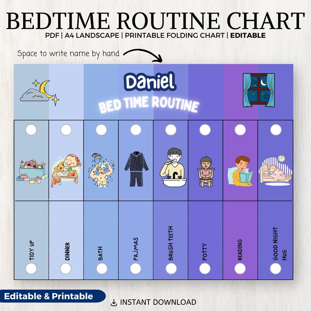 Editable Bedtime Routine Chart, Printable Folding Flip Chart, Flip ...