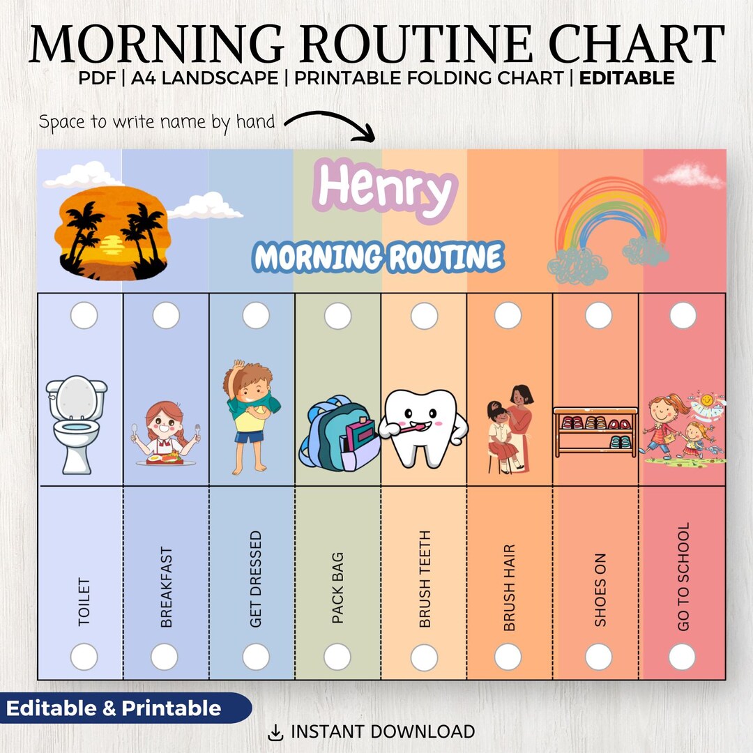 Editable Morning Routine Chart, Flip Chart, Morning Routine Flip Chart ...