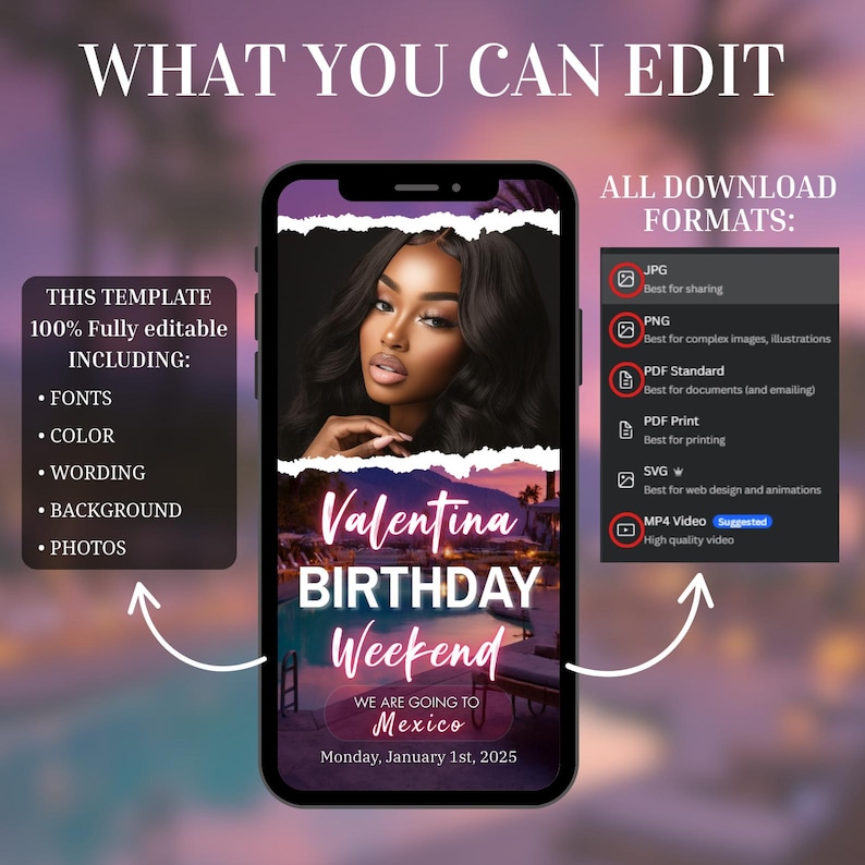 Digital Girls Trip Animated Weekend Itinerary Invitation, Birthday ...