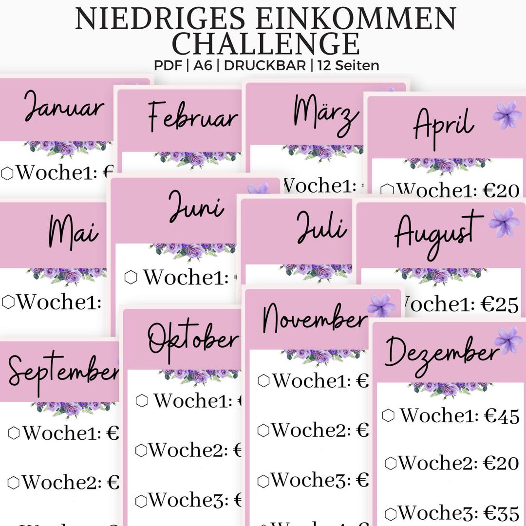 12 Monthly Spar Challenge, Minimalistische Spar Challenge Für Niedrige ...