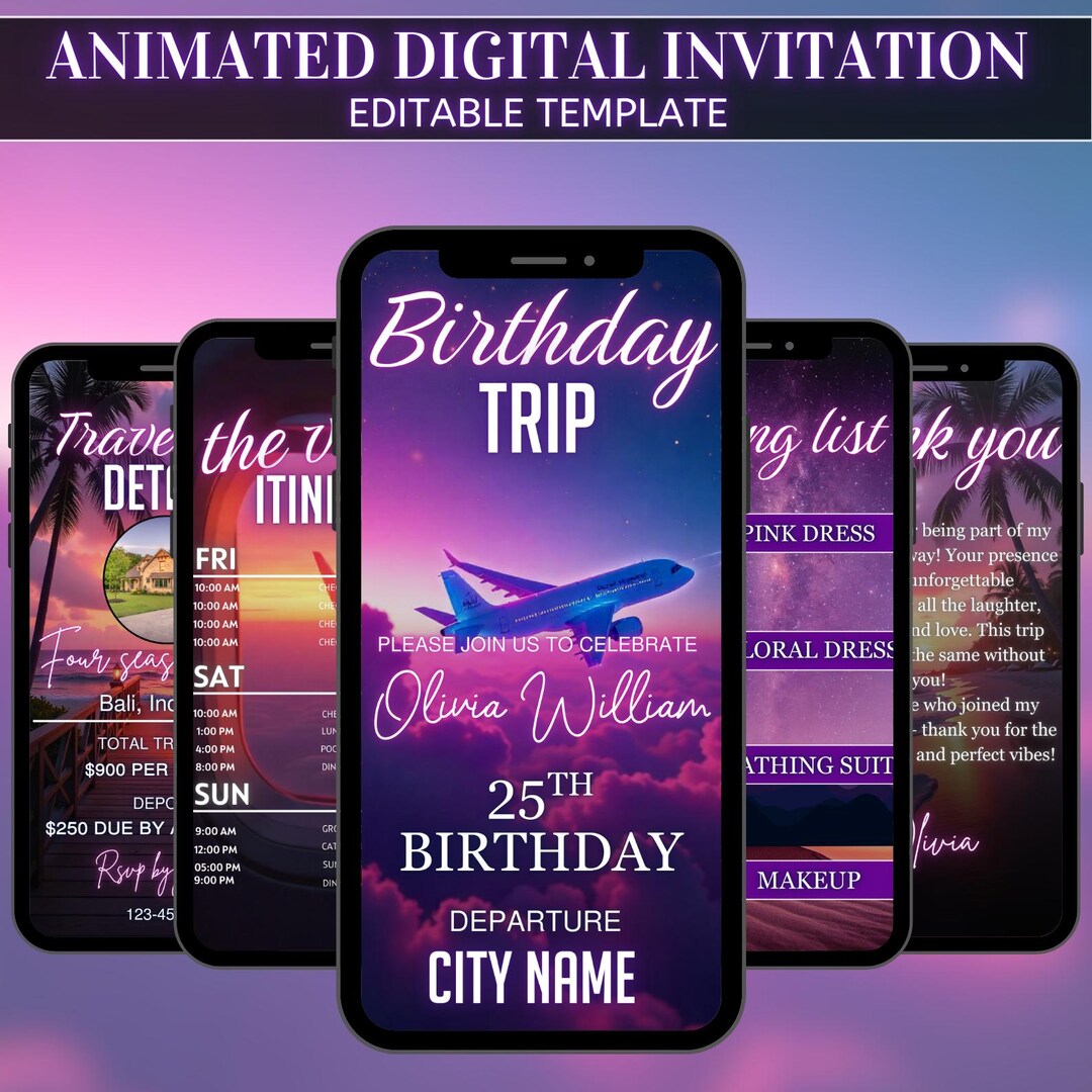 Digital Birthday Trip Invitation, Birthday Itinerary, Itinerary ...